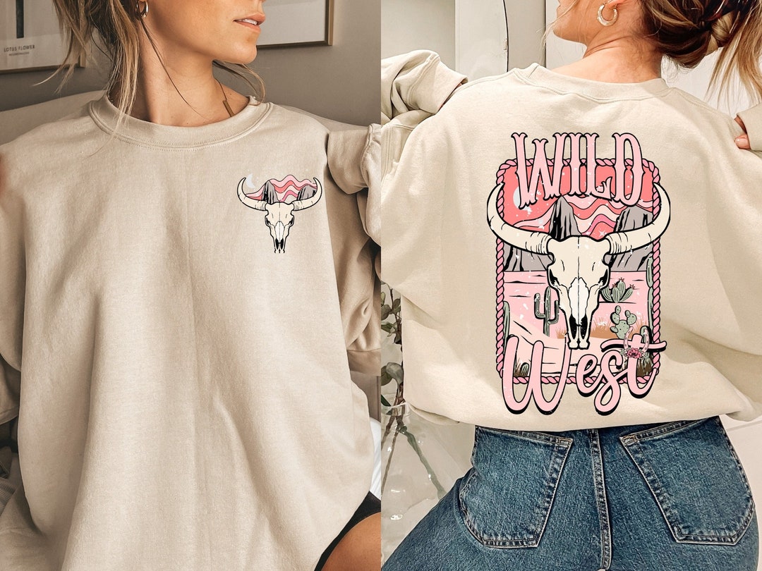 Wild West Sweatshirt, Boho Cow Skull Sweatshirt, Longhorn Shirt, Wild ...