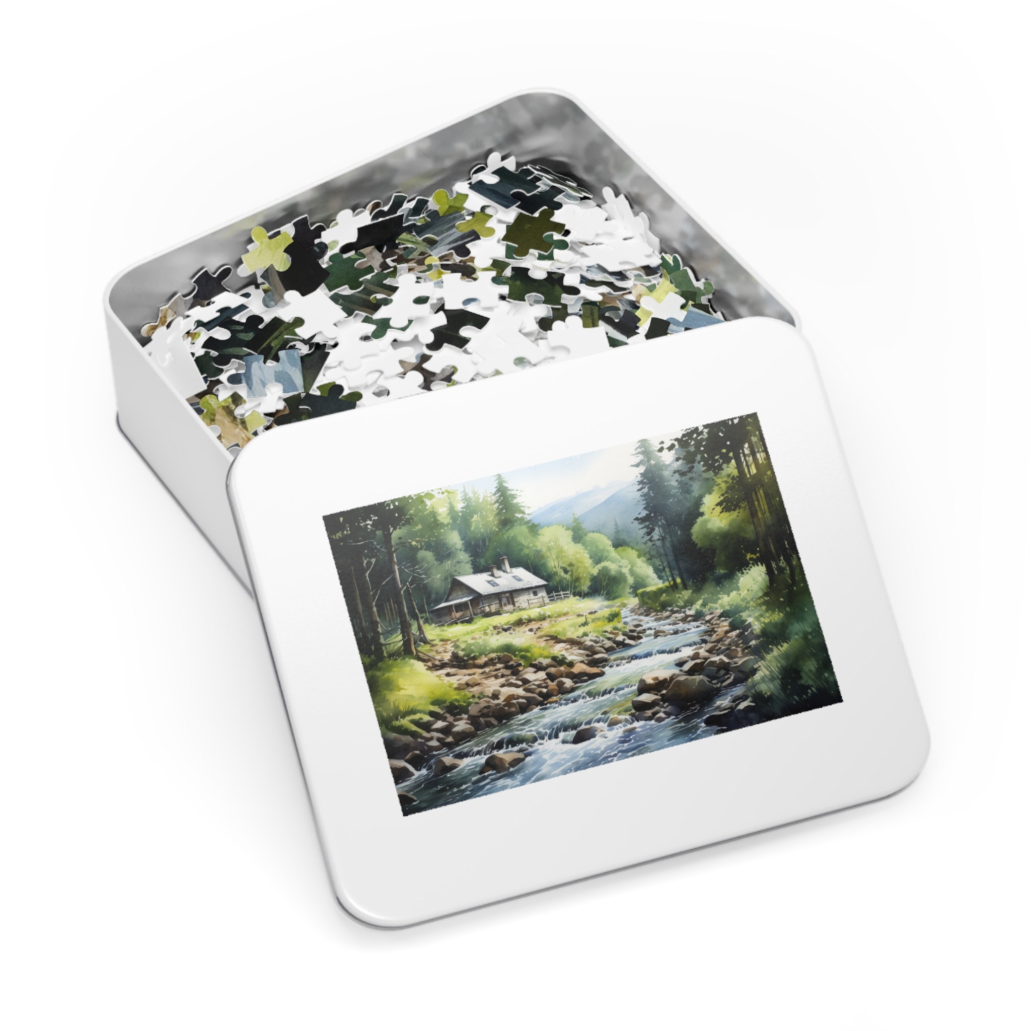 Watercolour Riverside Log Cabin Jigsaw Puzzle 1000-piece - Etsy