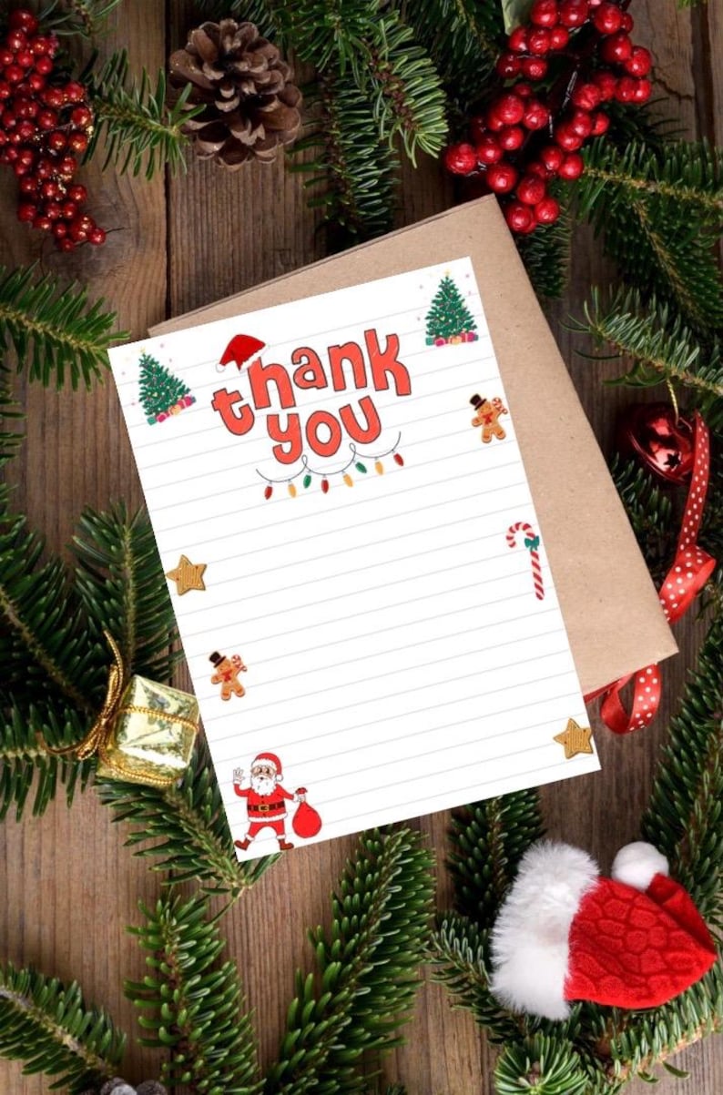 Printable Christmas Thank You Letter Festive Digital Download Holiday ...