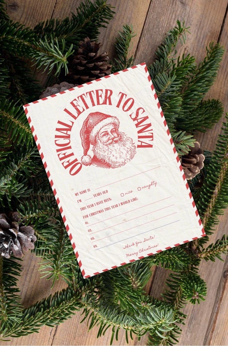 Dear Santa Letter - Digital Download | Printable Christmas Wishlist for ...