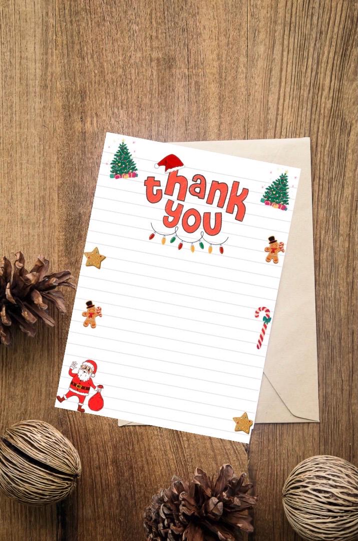 Printable Christmas Thank You Letter Festive Digital Download Holiday ...