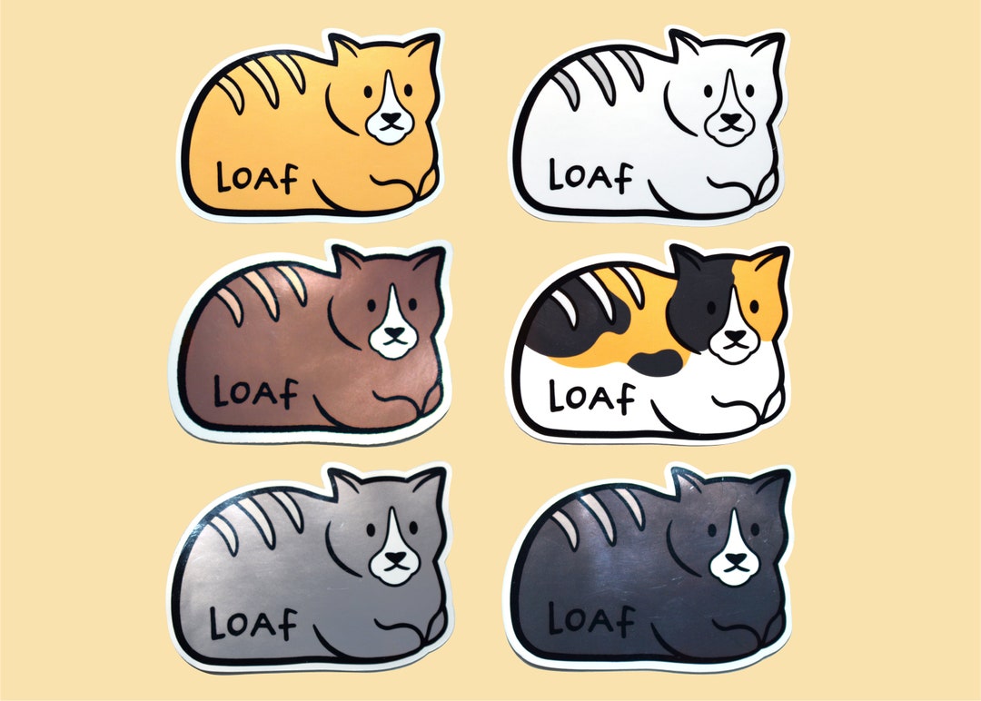 Cat Bread Loaf Sticker Ginger, White, Brown, Calico, Grey, Black Vinyl ...