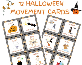 12 Halloween Movement Cards for Kids Dance/school Classes - Etsy