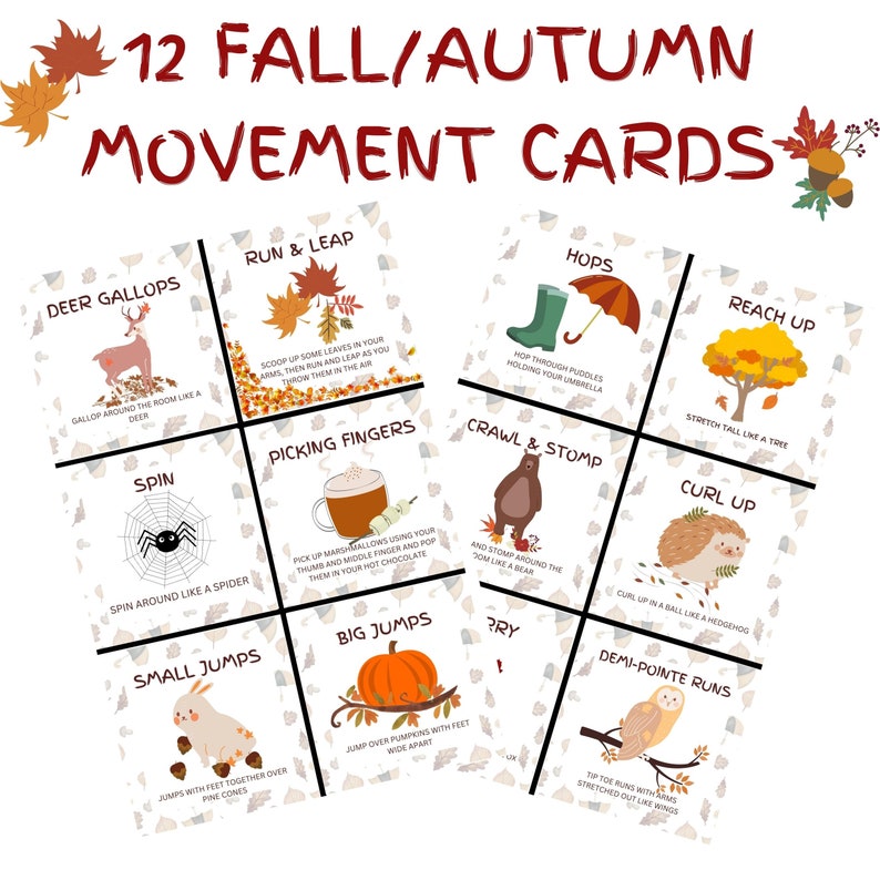 12 Fall/autumn Movement Cards for Kids Dance/ballet Lessons - Etsy