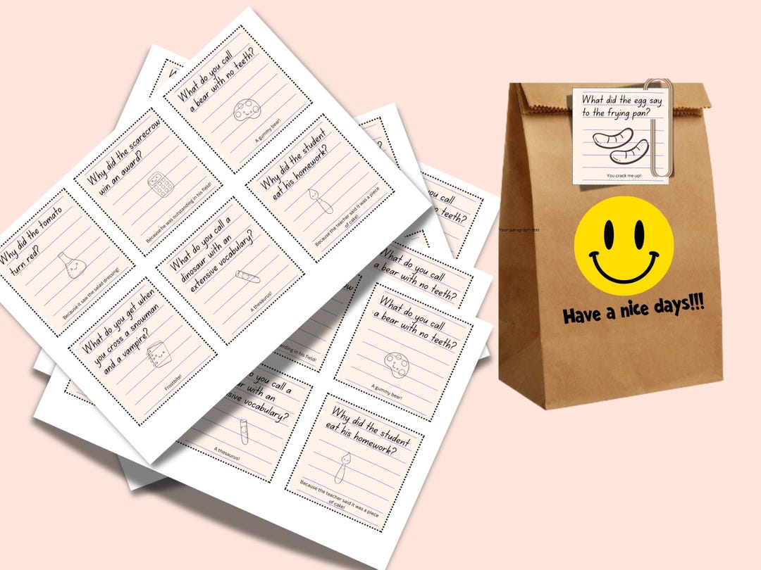 100 Funny Jokes Riddle Lunch Box Notes, Back to School, Lunch Box Jokes ...