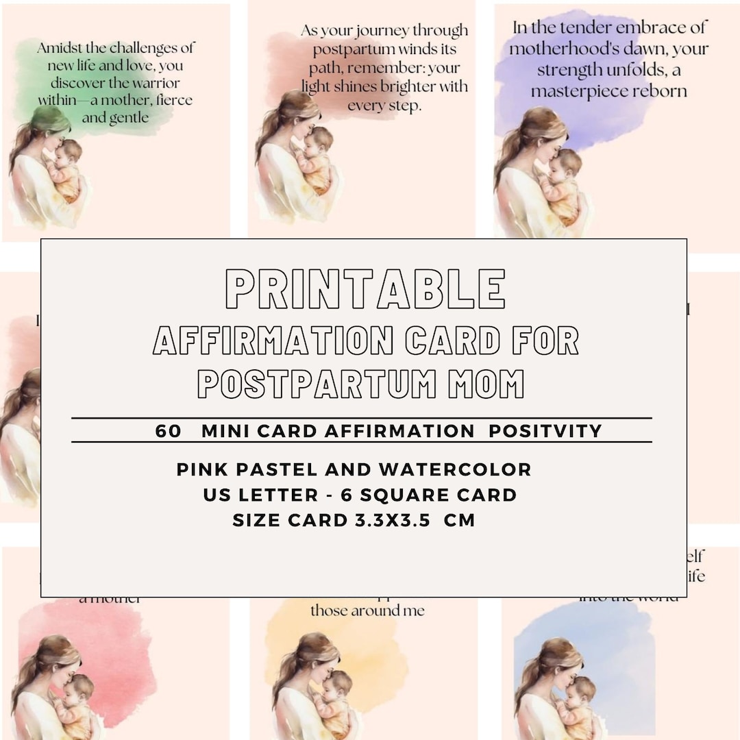 New Mom 60 Affirmation Cards Printable , Postpartum Affirmation ...