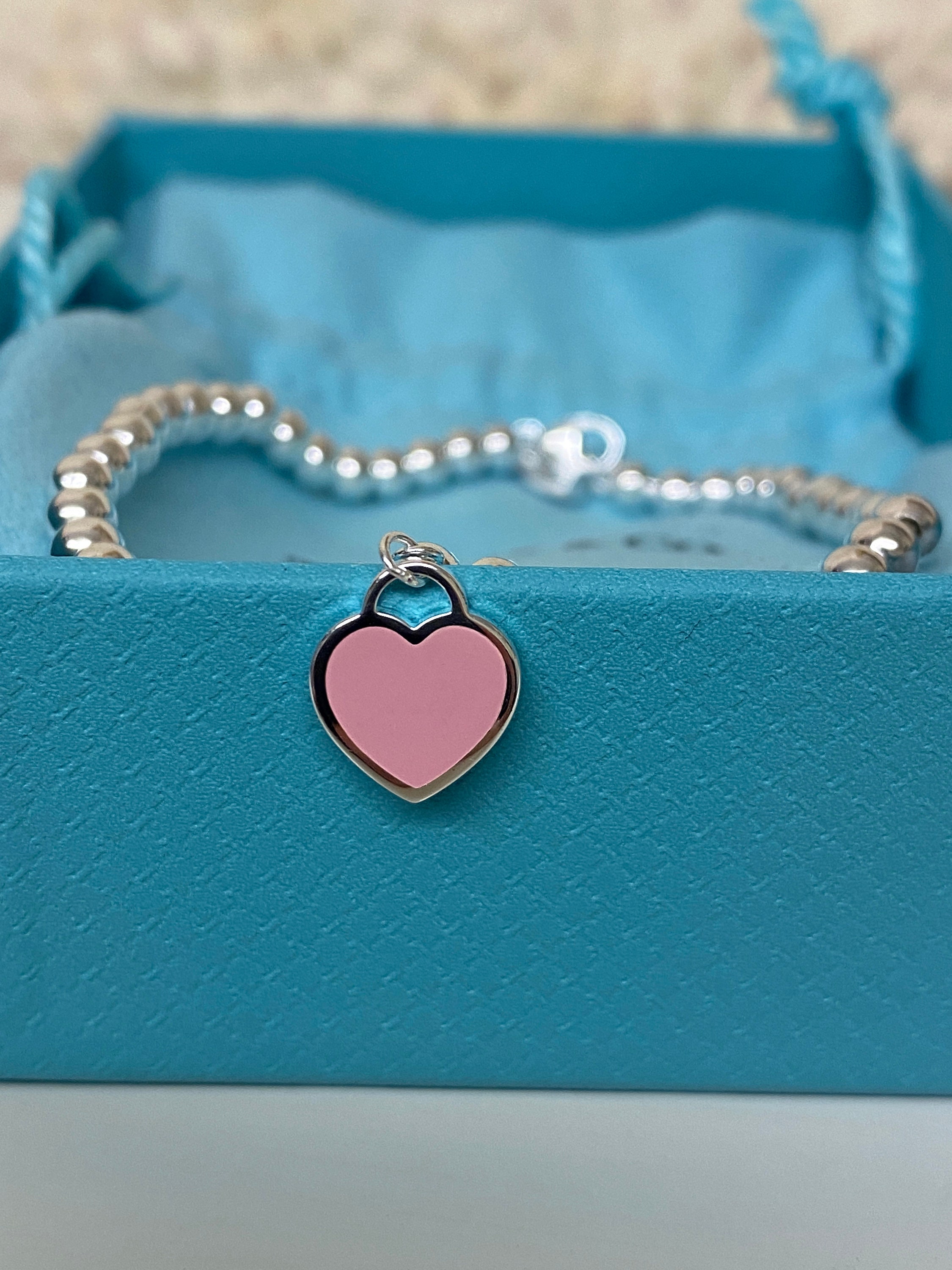 Return to Tiffany Pink Heart Tag Beaded Silver Bracelet 18 Cm - Etsy ...