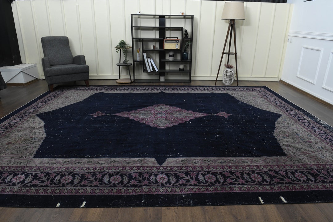 11x14 Ft, OVERSIZED NAVY-BLUE Rug, Vintage Handmade Rug, Persian Rug ...
