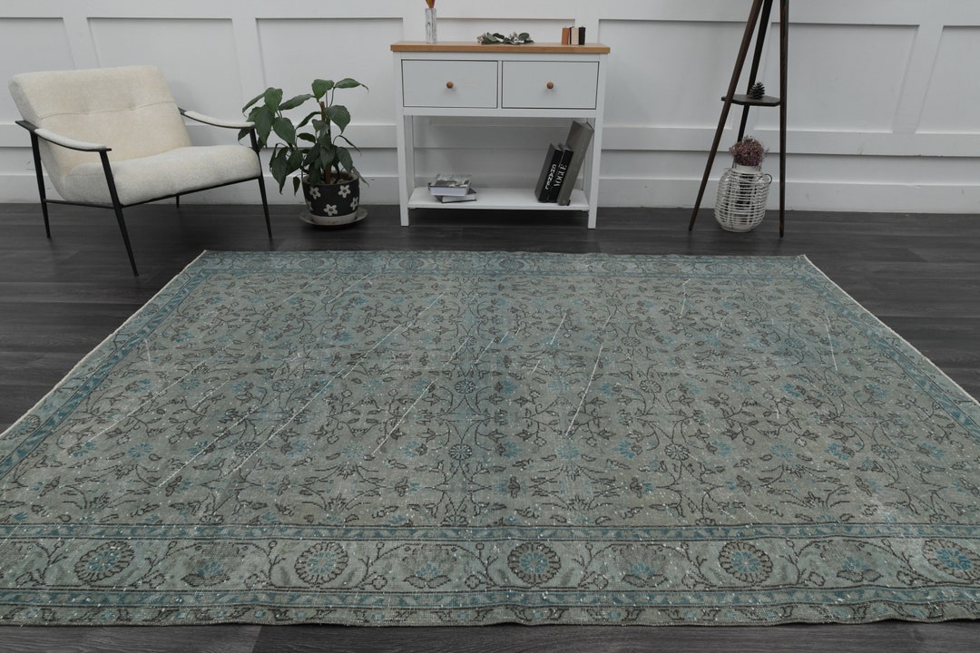 6.7x8.9 Ft Oversized Vintage Rug, Home Decor, Bohemian Rug, 7x9 Gray ...