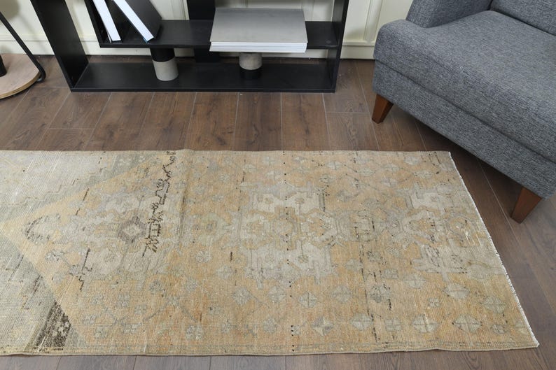 3x6 Ft, SMALL BEİGE RUG, 3x6 Turkish Rug, Vintage Oushak Rug, Handwoven ...
