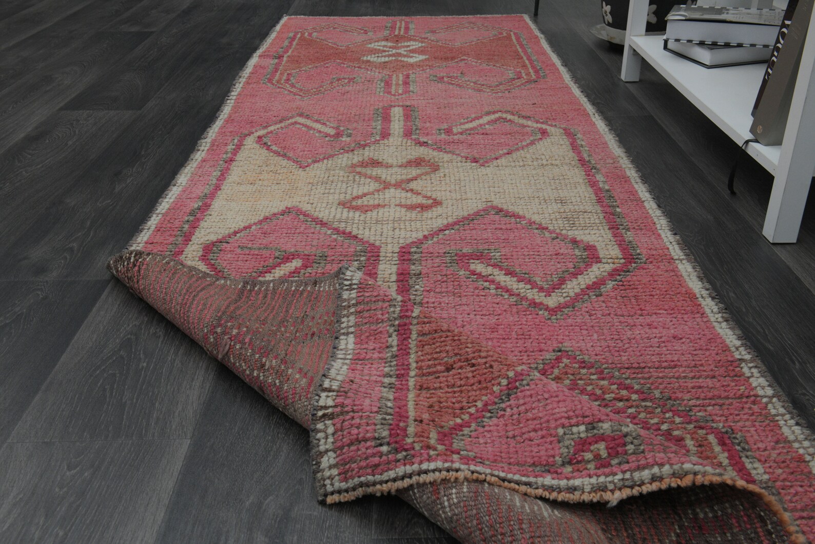 3x9.1 Ft, PINK TURKISH RUNNER, Vintage Runner, Oushak Wool Rug, Kitchen ...