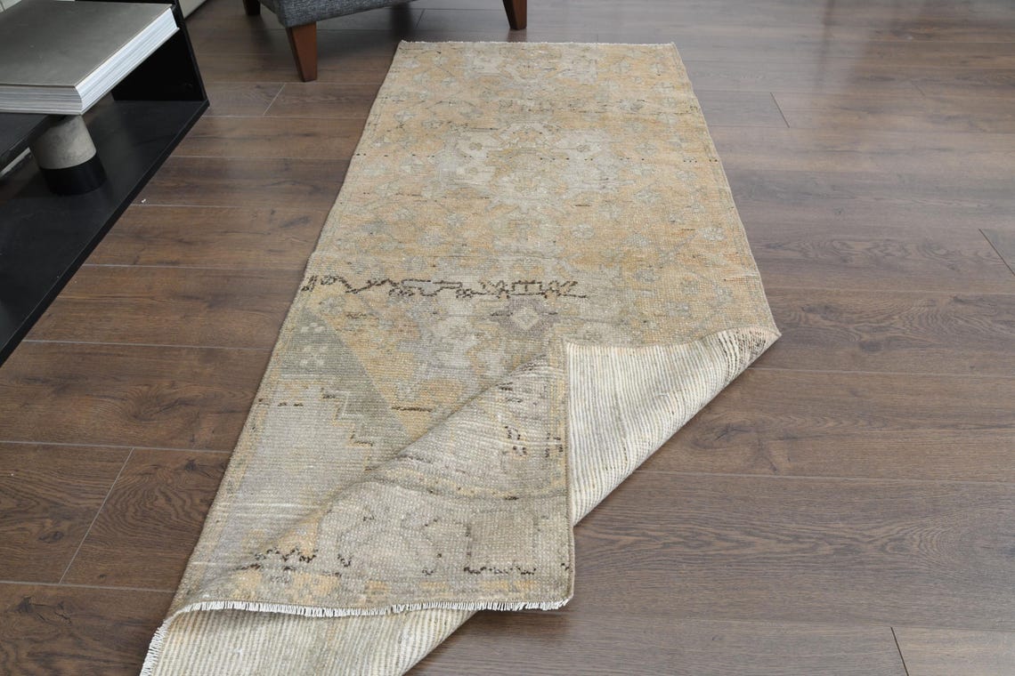 3x6 Ft, SMALL BEİGE RUG, 3x6 Turkish Rug, Vintage Oushak Rug, Handwoven ...