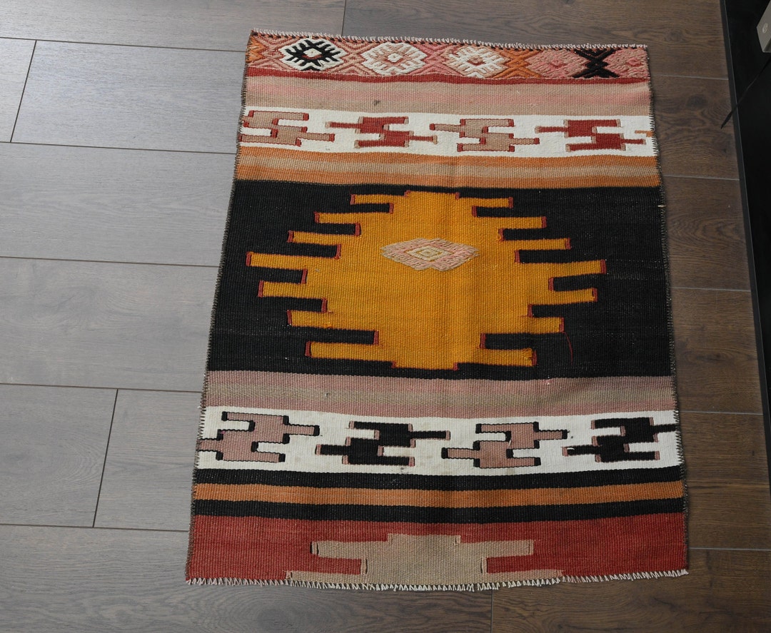 2'3x2'8 Ft, COLORFUL SMALL RUG, Geometric Rug, Small Vintage Wool Rug ...