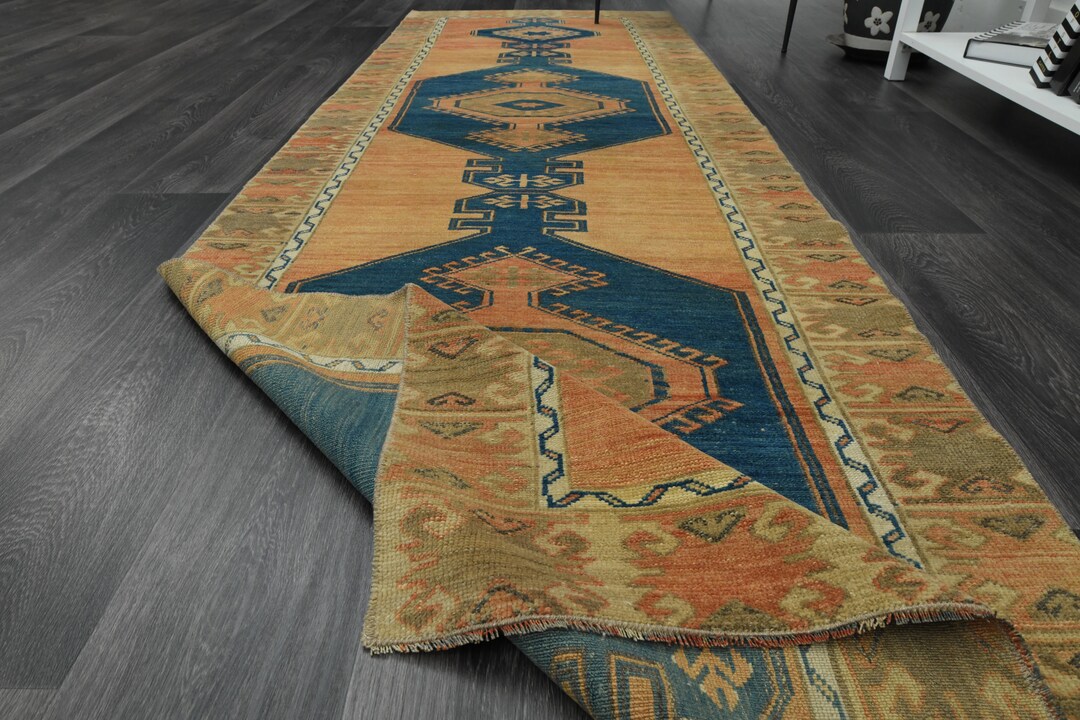 3'2x9'9 Ft, PINK GREEN RUNNER, Turkish Runner Rug, Hallway Rug, Vintage ...