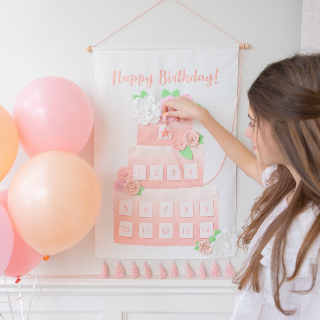 Pink Birthday Countdown Calendar – Embroidered Kids Keepsake & Reusable ...