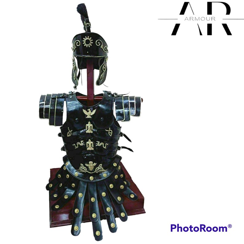 Medieval New Roman Centurion Helmet With Armor Muscle Jacket Black Set ...