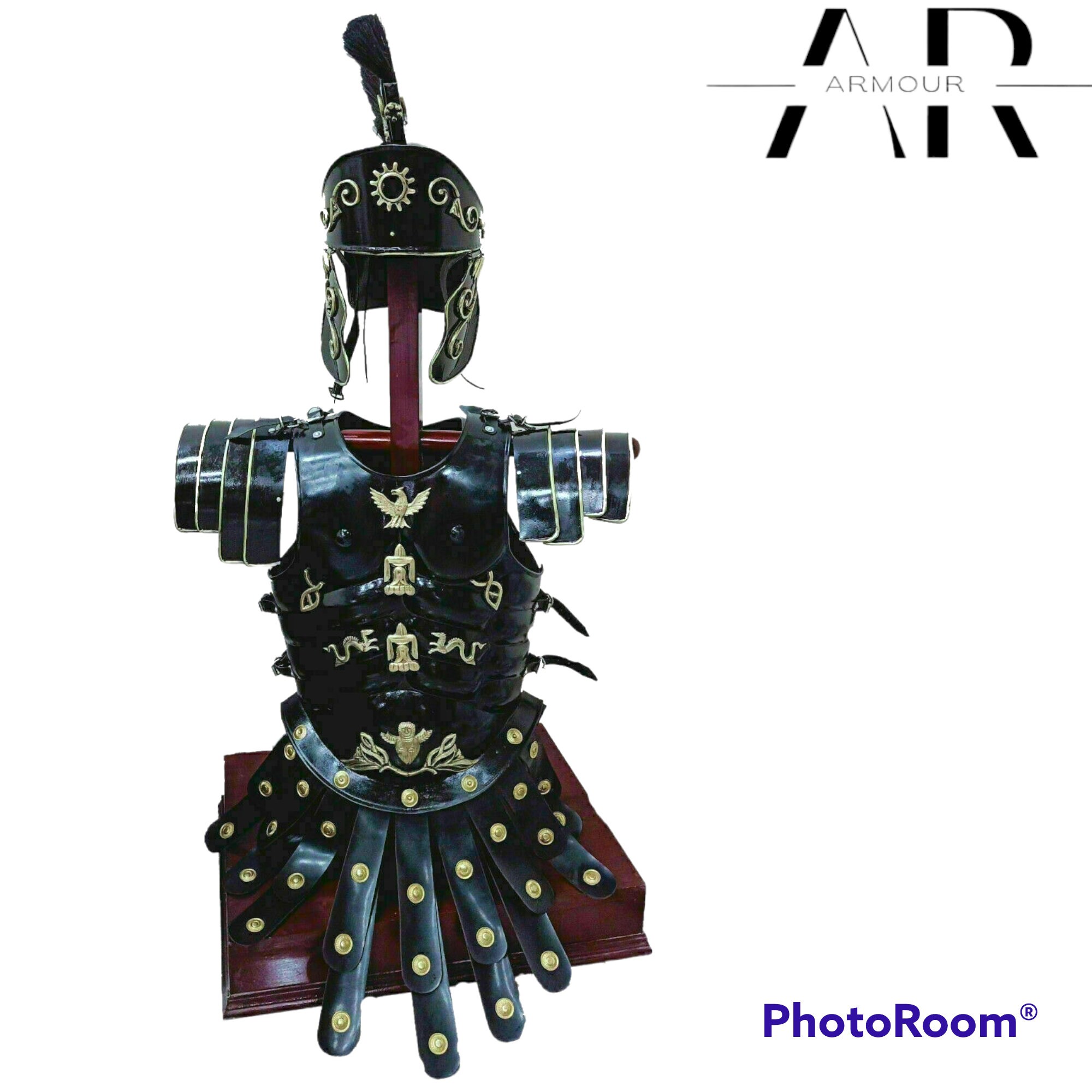 Medieval New Roman Centurion Helmet With Armor Muscle Jacket Black Set ...