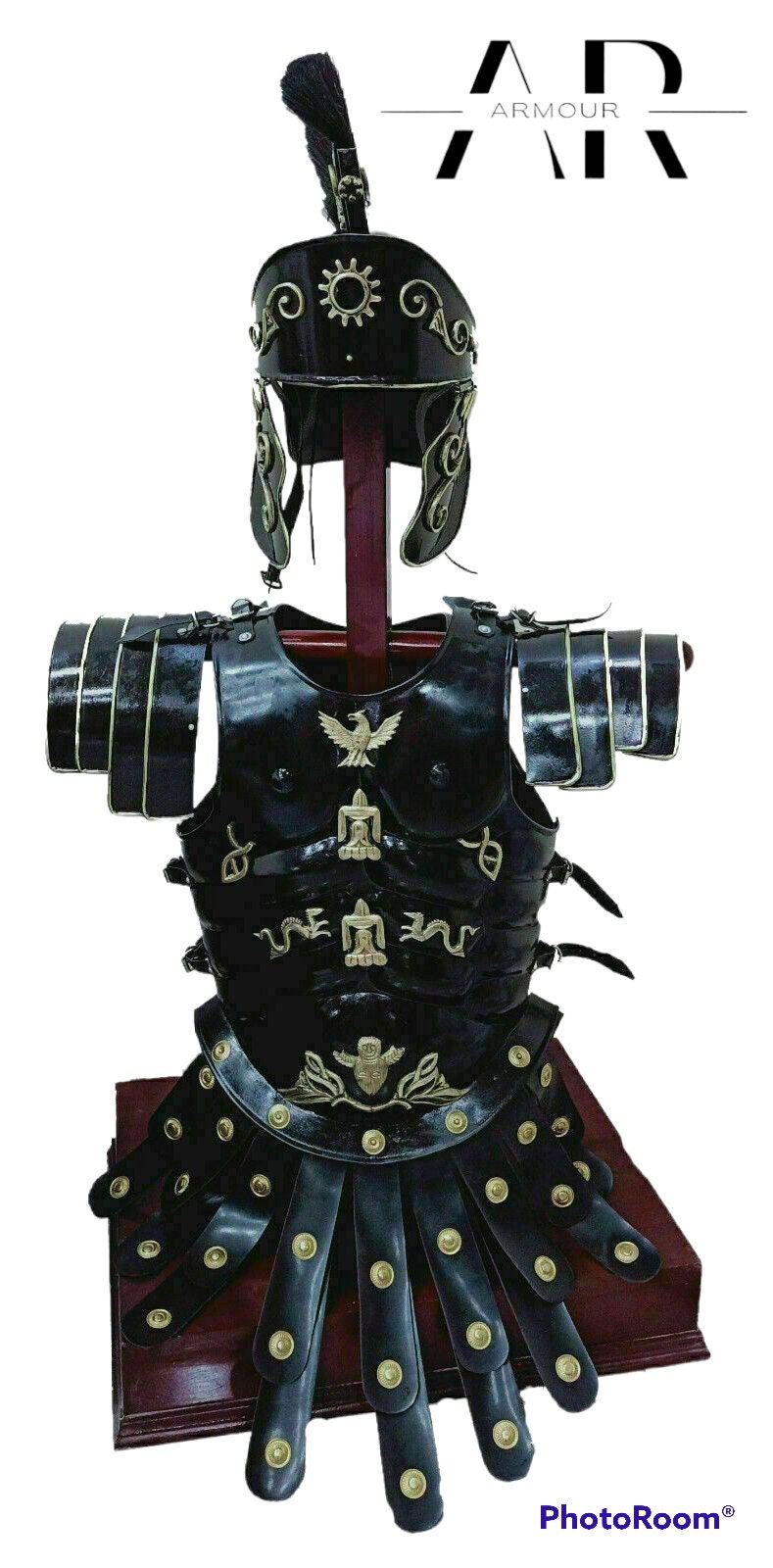 Medieval New Roman Centurion Helmet With Armor Muscle Jacket Black Set ...