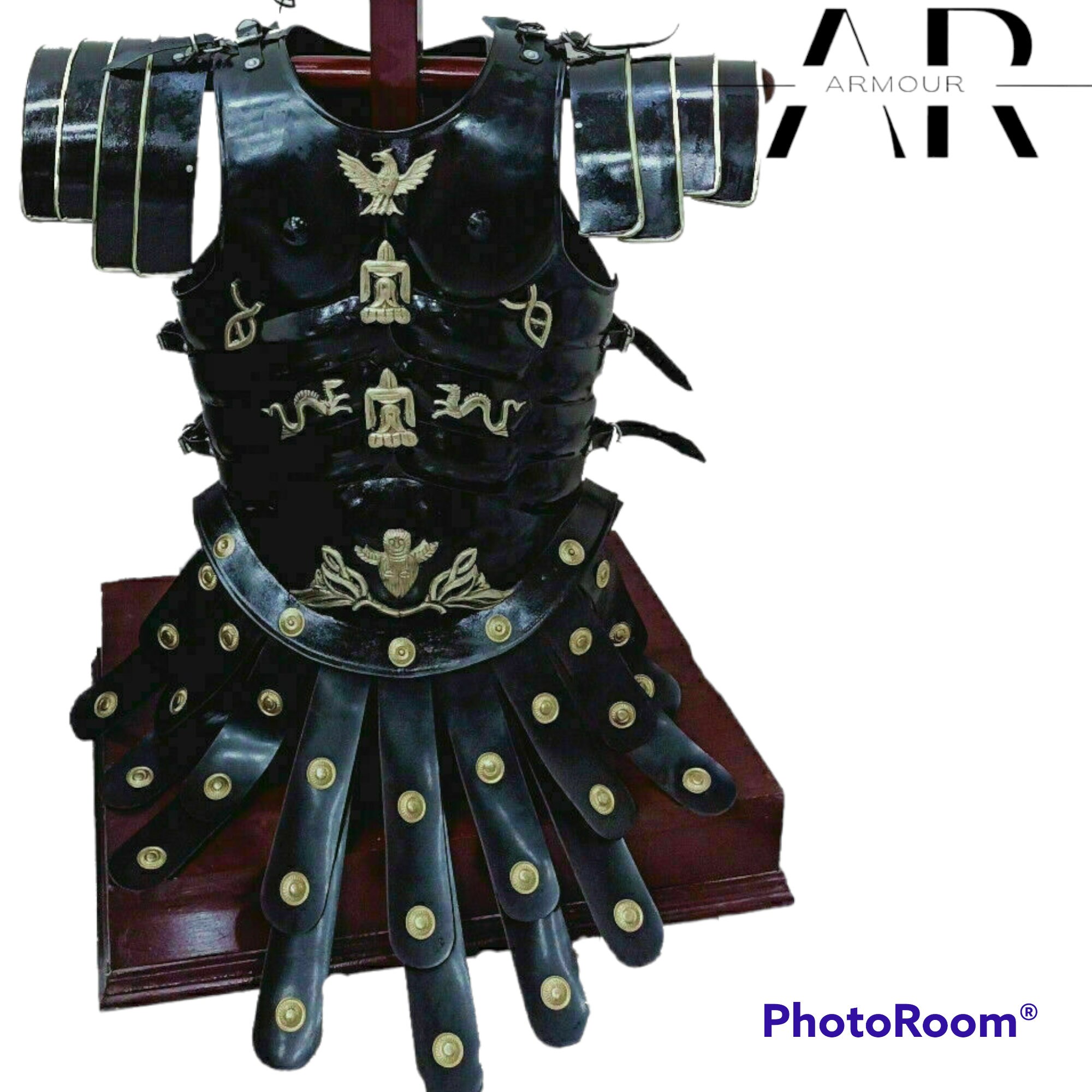 Medieval New Roman Centurion Helmet With Armor Muscle Jacket Black Set ...