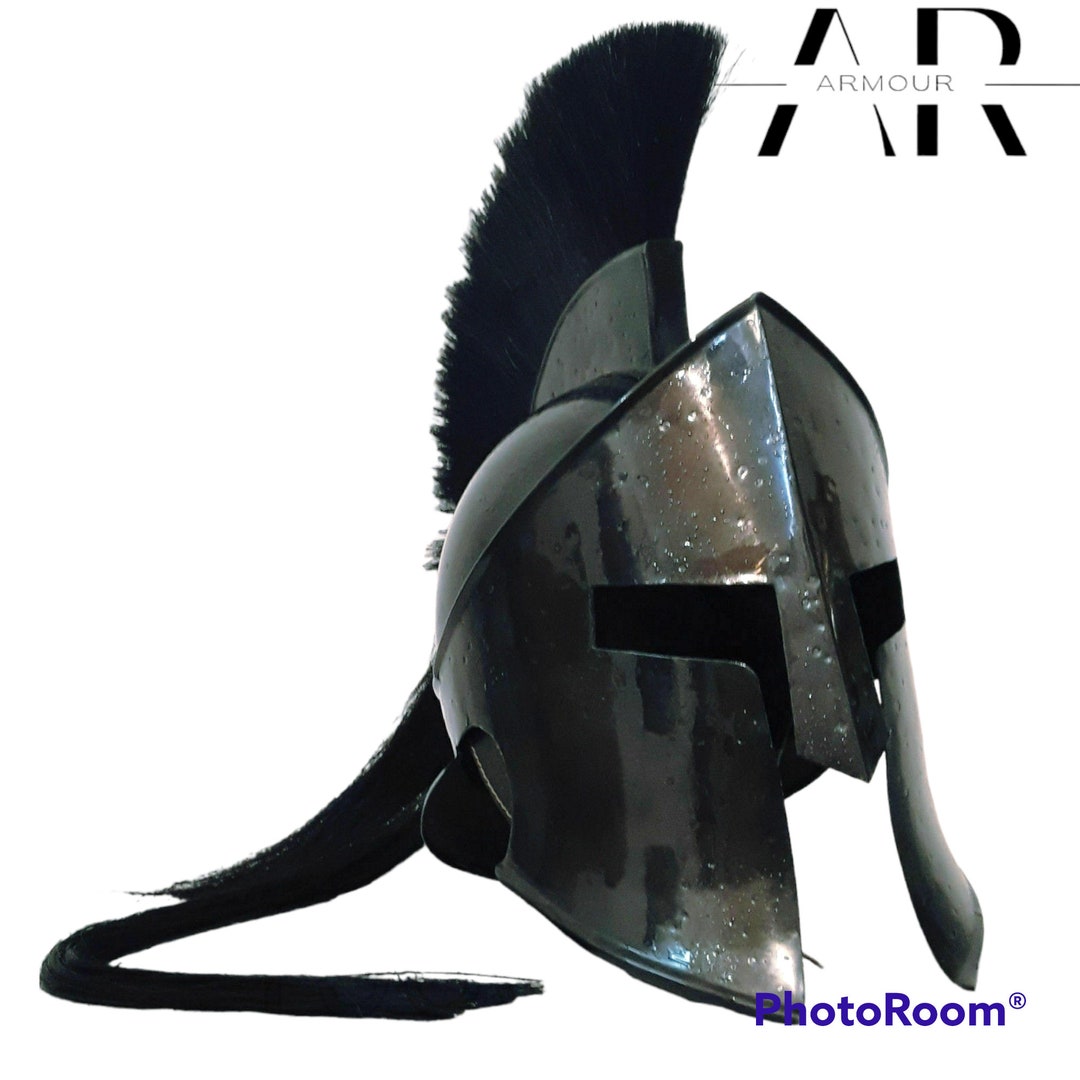 Medieval Greek Corinthian Helmet With Black Plume, Armor Knight Spartan ...