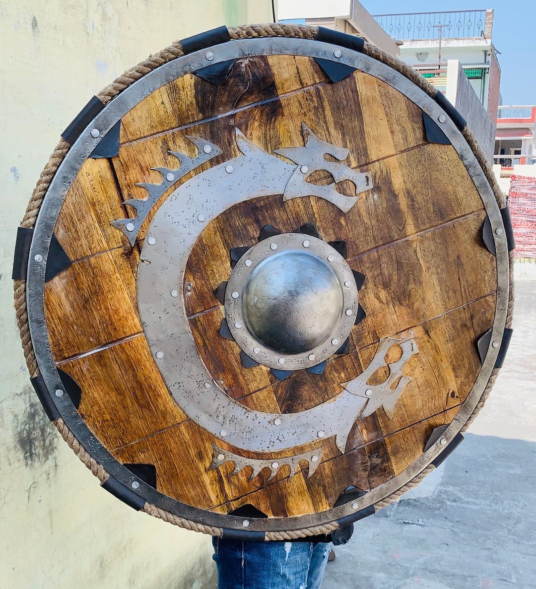 Medieval Wooden Viking Old Shield Battle Ready Shield 24 Heavy Round ...