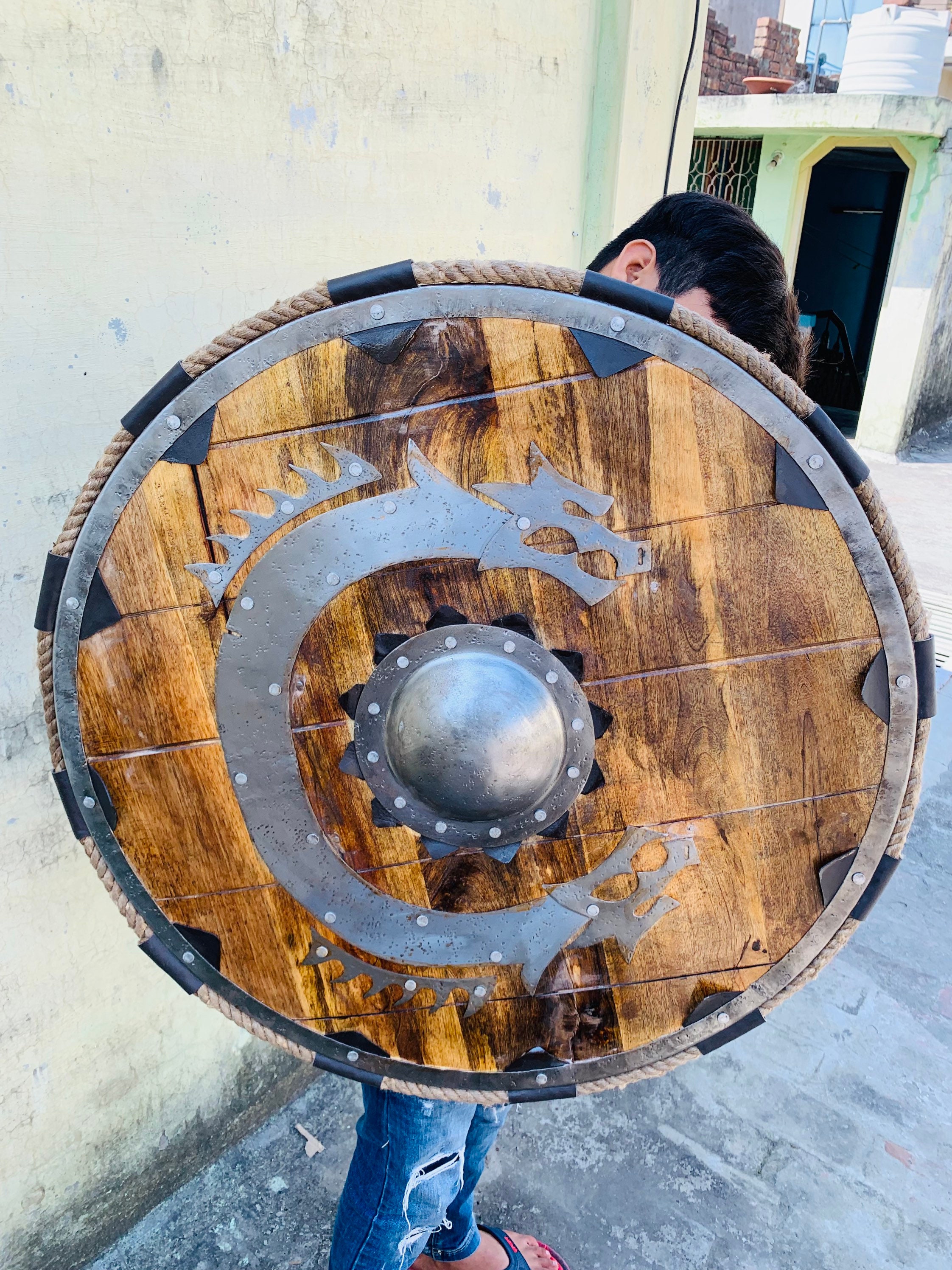 Medieval Wooden Viking Old Shield Battle Ready Shield 24 Heavy Round ...