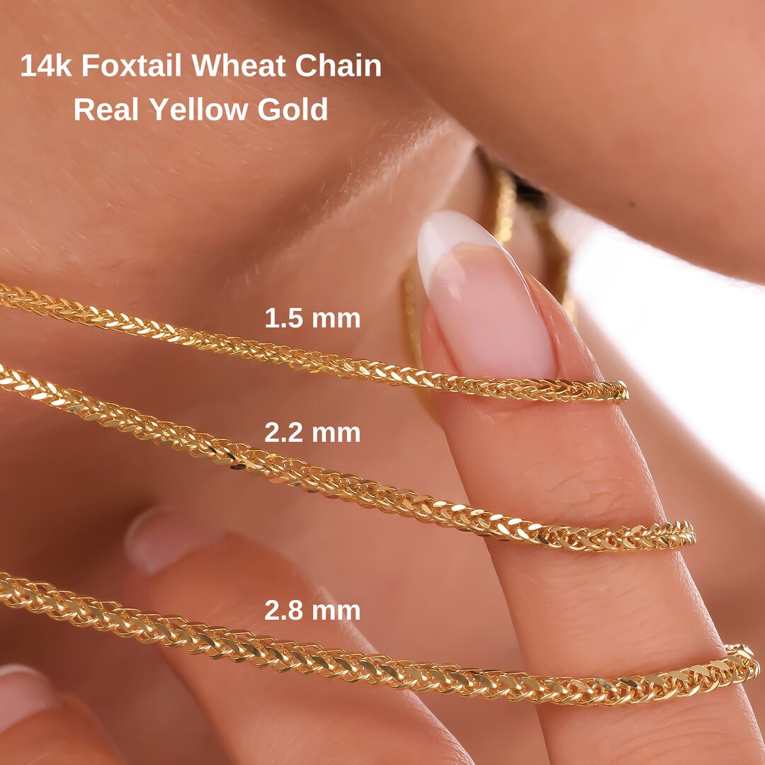 14K Real Gold Foxtail Link Chain Necklace Gift for Her, Him, Italian ...