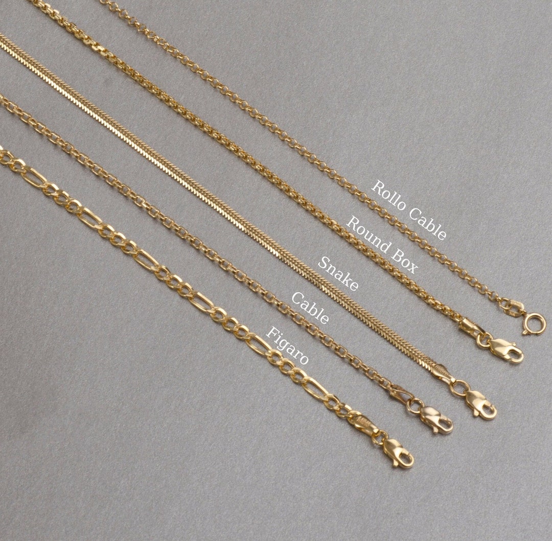 14k Real Gold Chain Necklace for Women and Men, Rolo Chain, Round Box ...