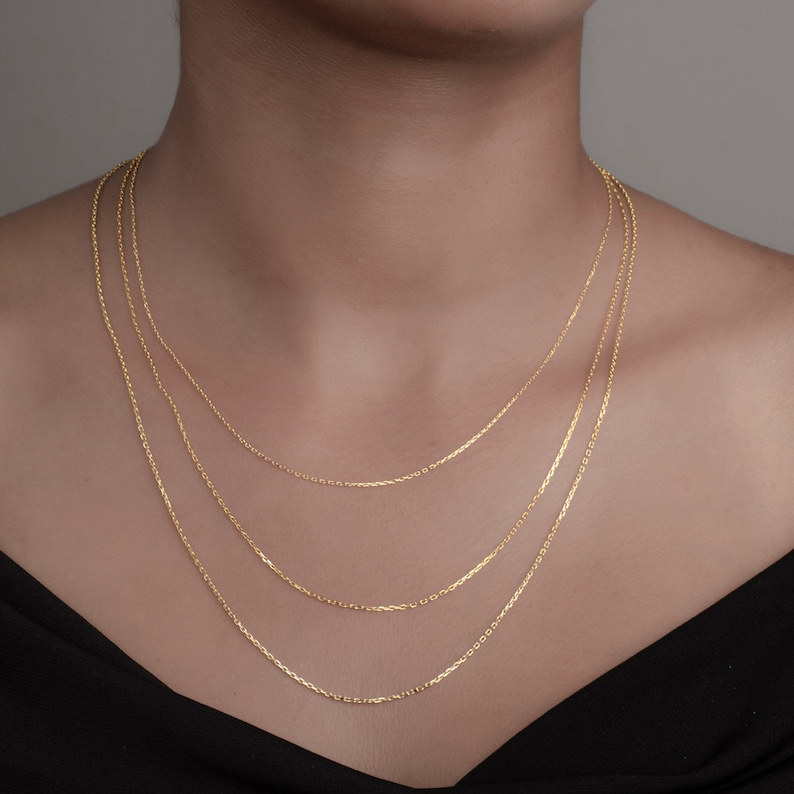 14K Solid Yellow Gold Cable Chain Necklace, Handmade - Etsy