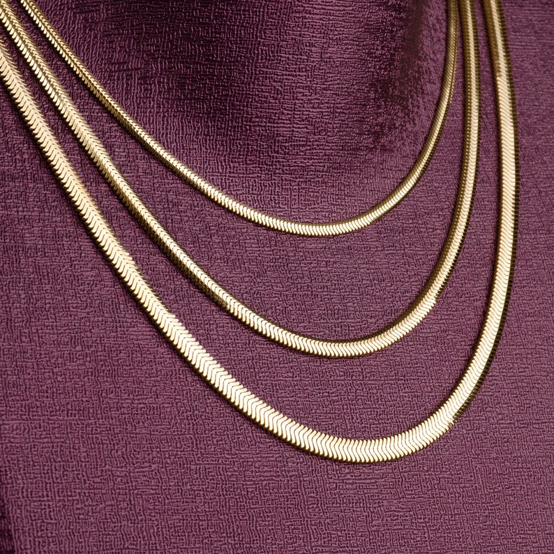 14k Solid Gold Snake Chain Necklace, Yellow Gold Herringbone Necklace ...