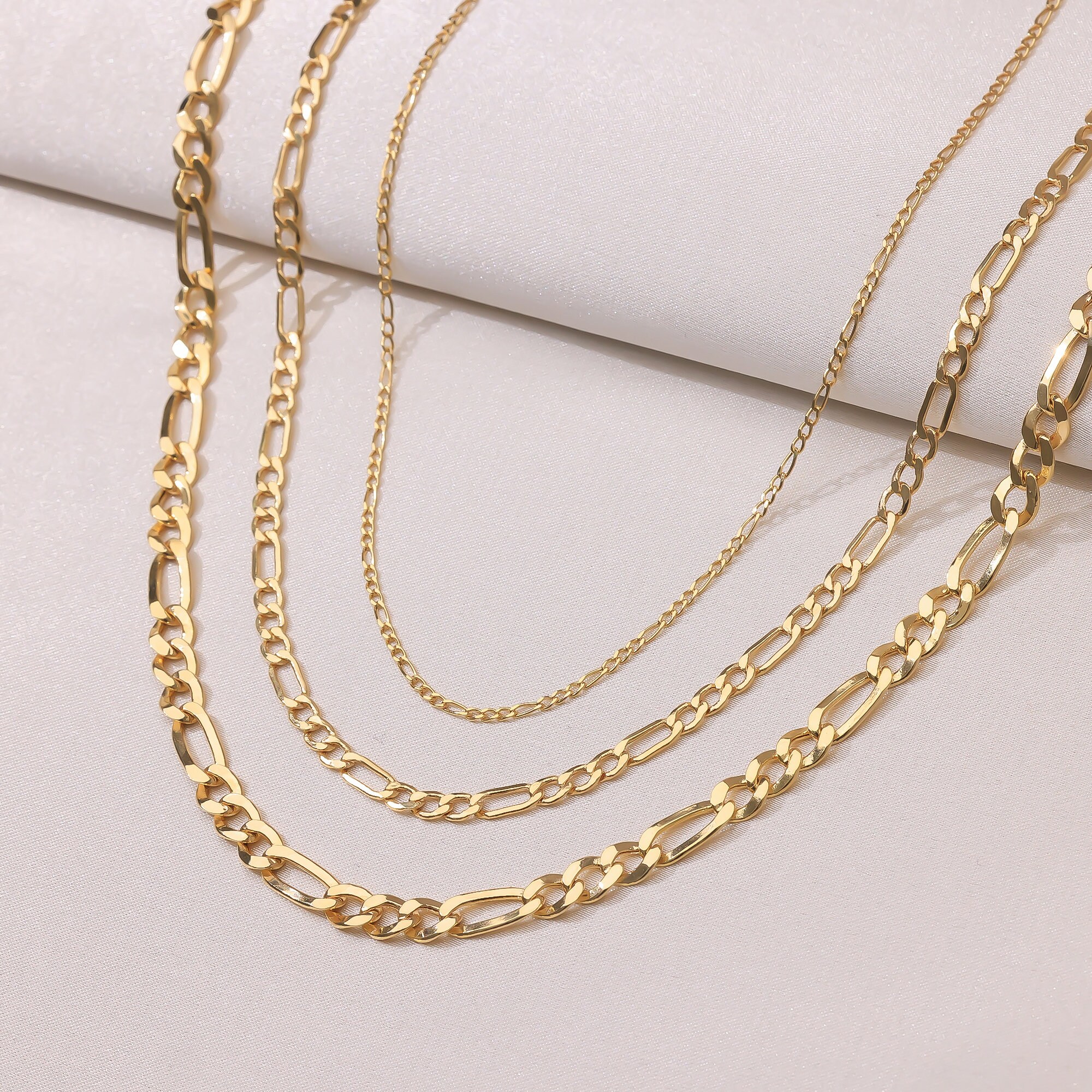 Classic 14k Real Gold Figaro Chain Necklace, Handmade Timeless Yellow ...