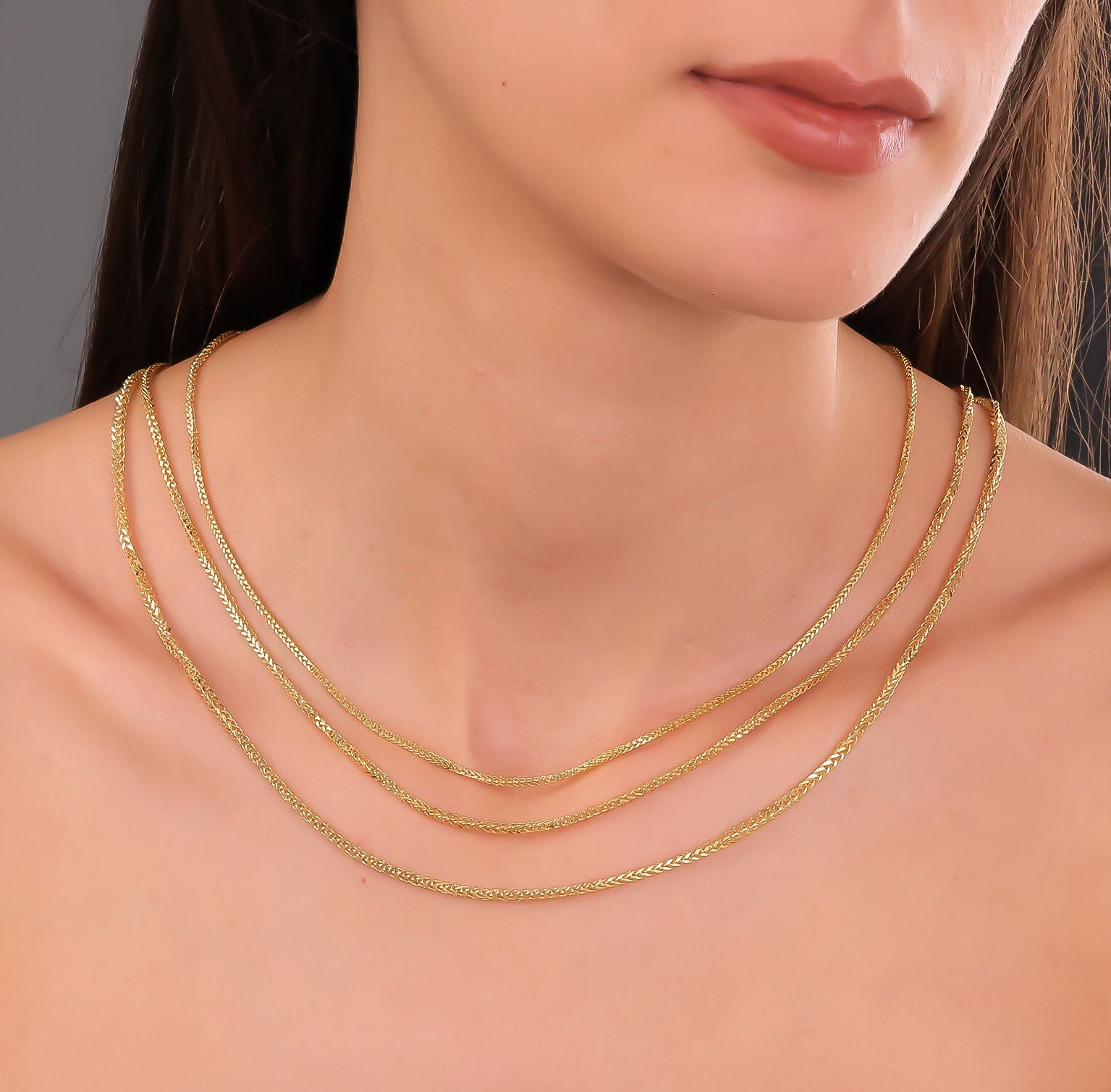 14K Real Gold Foxtail Link Chain Necklace Gift for Her, Him, Italian ...