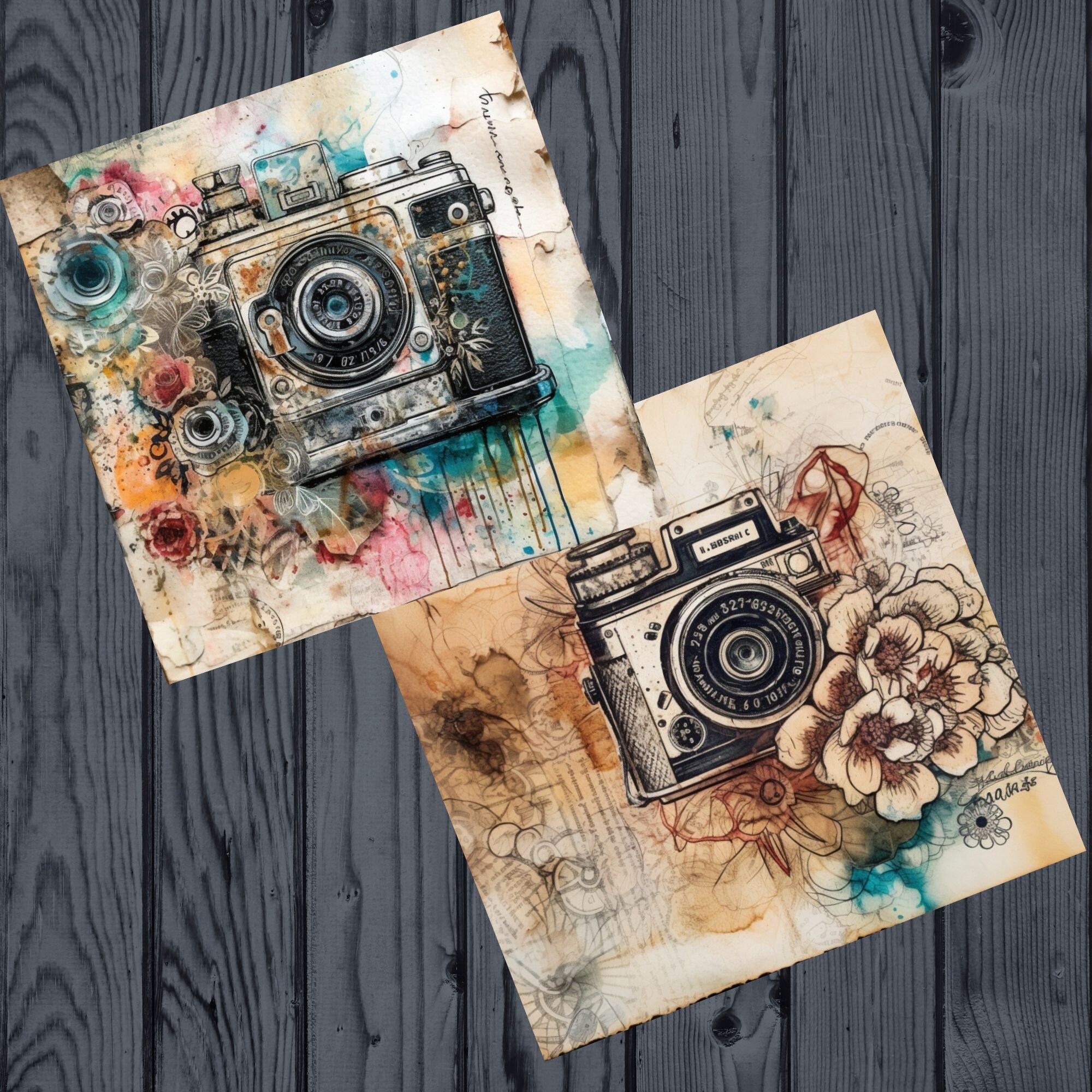 Vintage Camera Printable, Old Antique Junk Journal ATC Cards, Floral ...