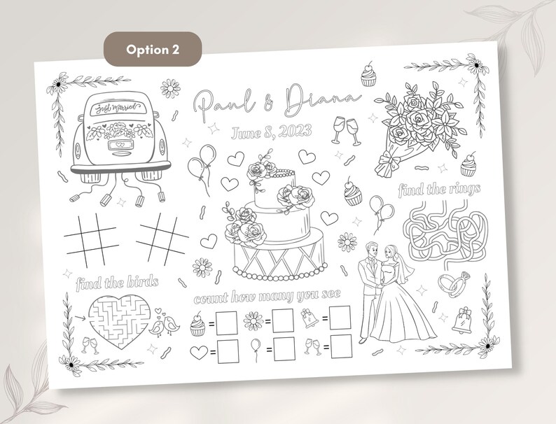 Personalised Wedding Coloring Page, Kids Activity Kits for Wedding ...