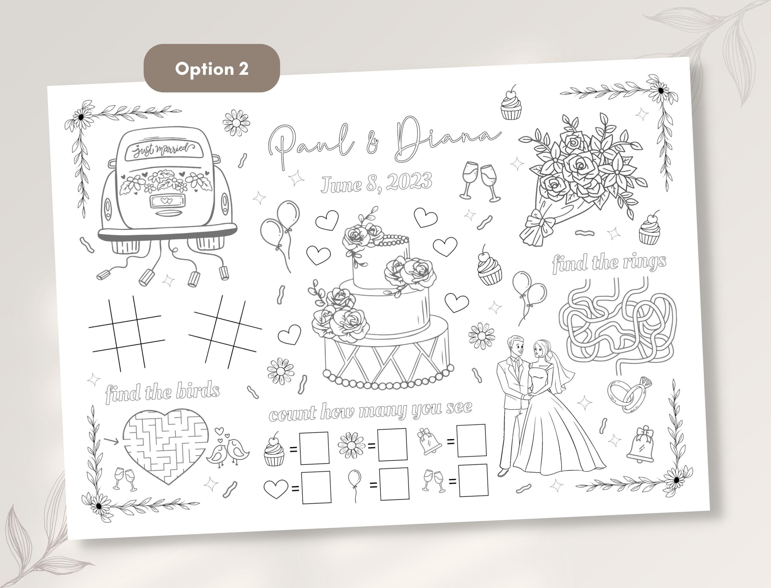 Personalised Wedding Coloring Page, Kids Activity Kits for Wedding ...