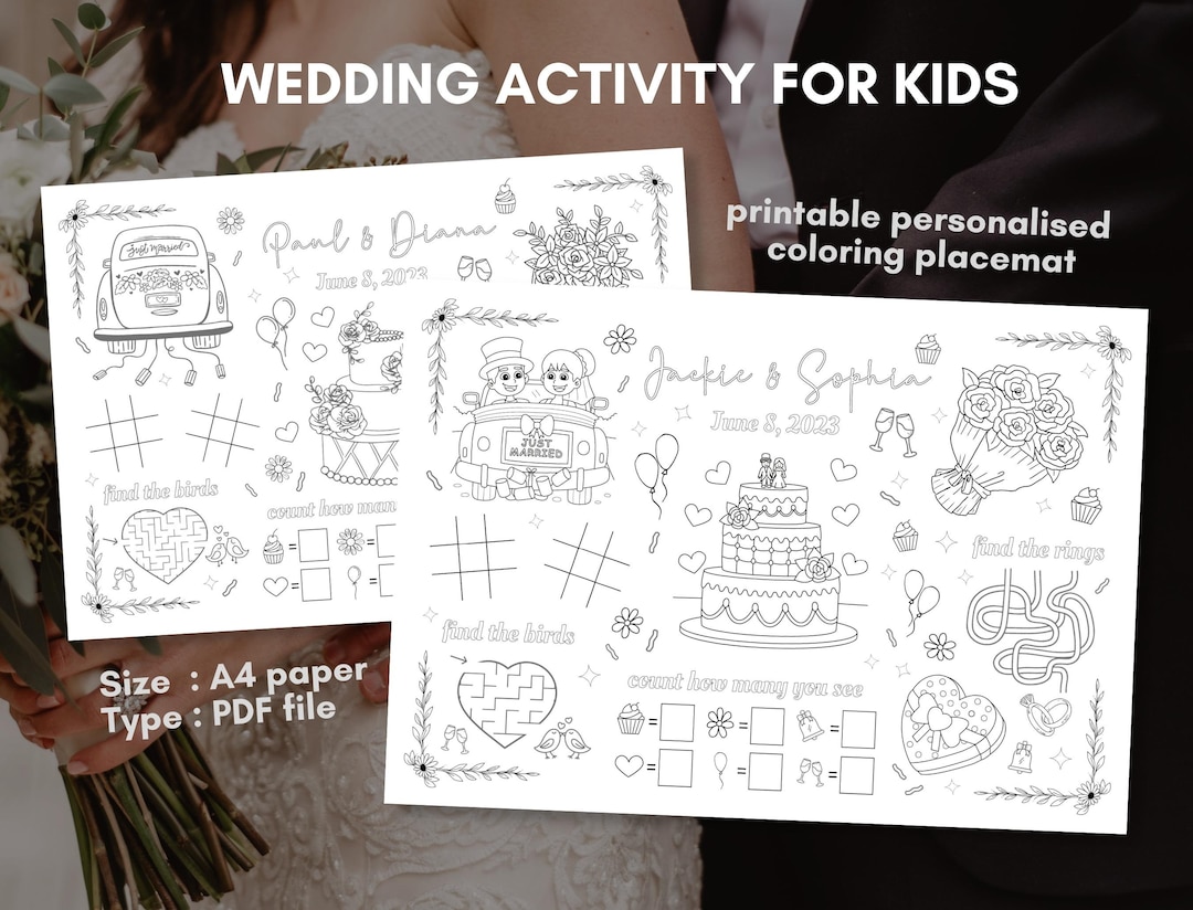 Personalised Wedding Coloring Page, Kids Activity Kits for Wedding ...