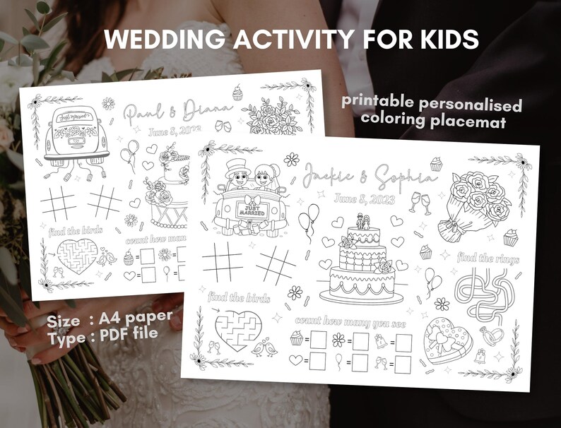 Personalised Wedding Coloring Page, Kids Activity Kits for Wedding ...