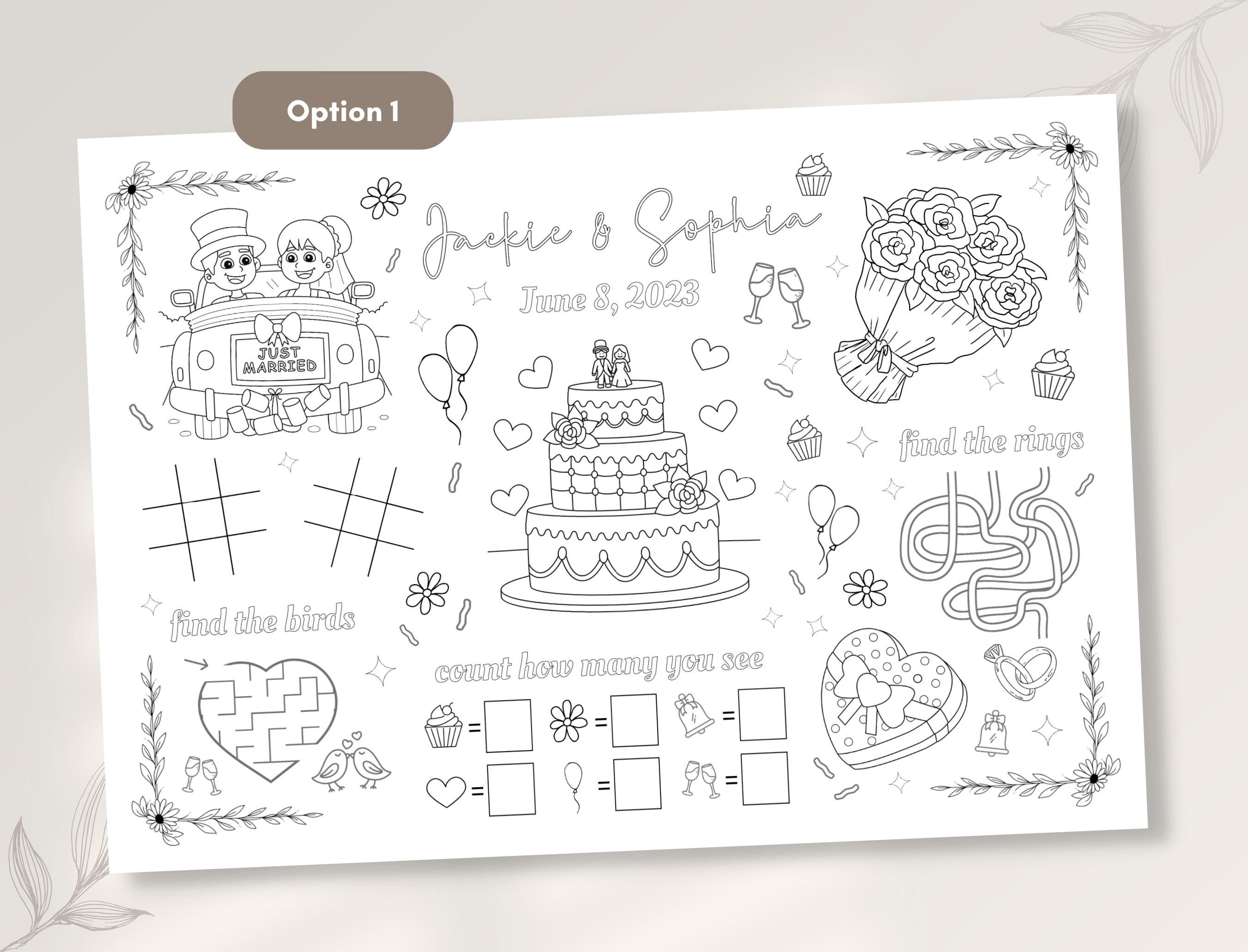 Personalised Wedding Coloring Page, Kids Activity Kits for Wedding ...