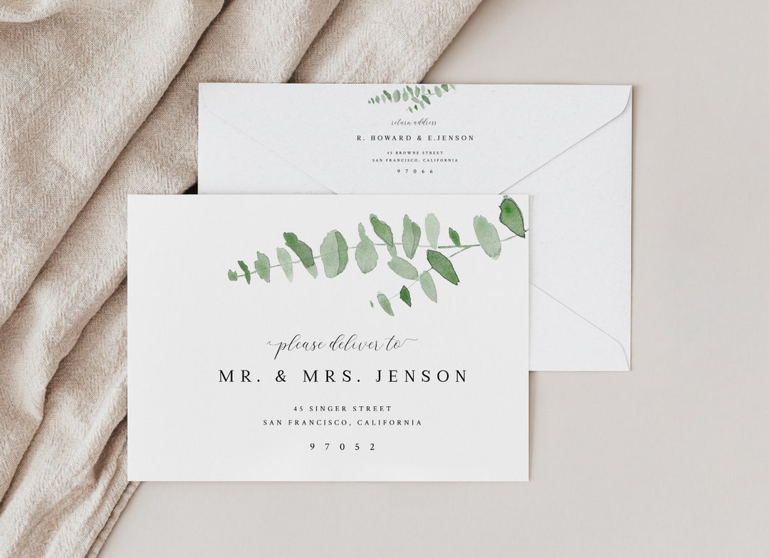 Leaf Envelope Template, Printable Address, Digital Address, Eucalyptus Wedding Stationary, Do It ...