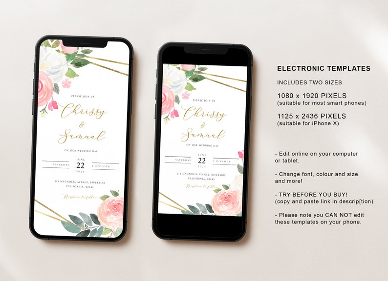 IPhone Invitation Template, Digital Invitation Templett Template, Pink ...