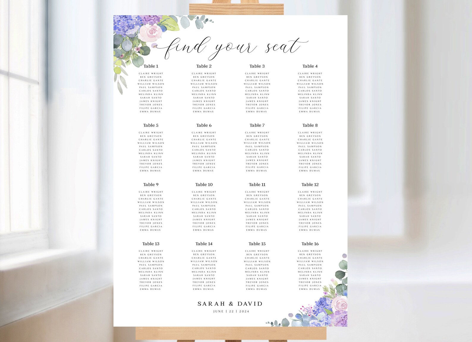 Editable Purple Floral Seating Chart, Find Your Seat Template, Templett ...