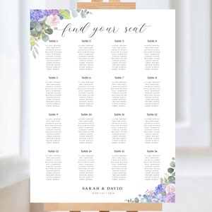 Editable Purple Floral Seating Chart, Find Your Seat Template, Templett ...