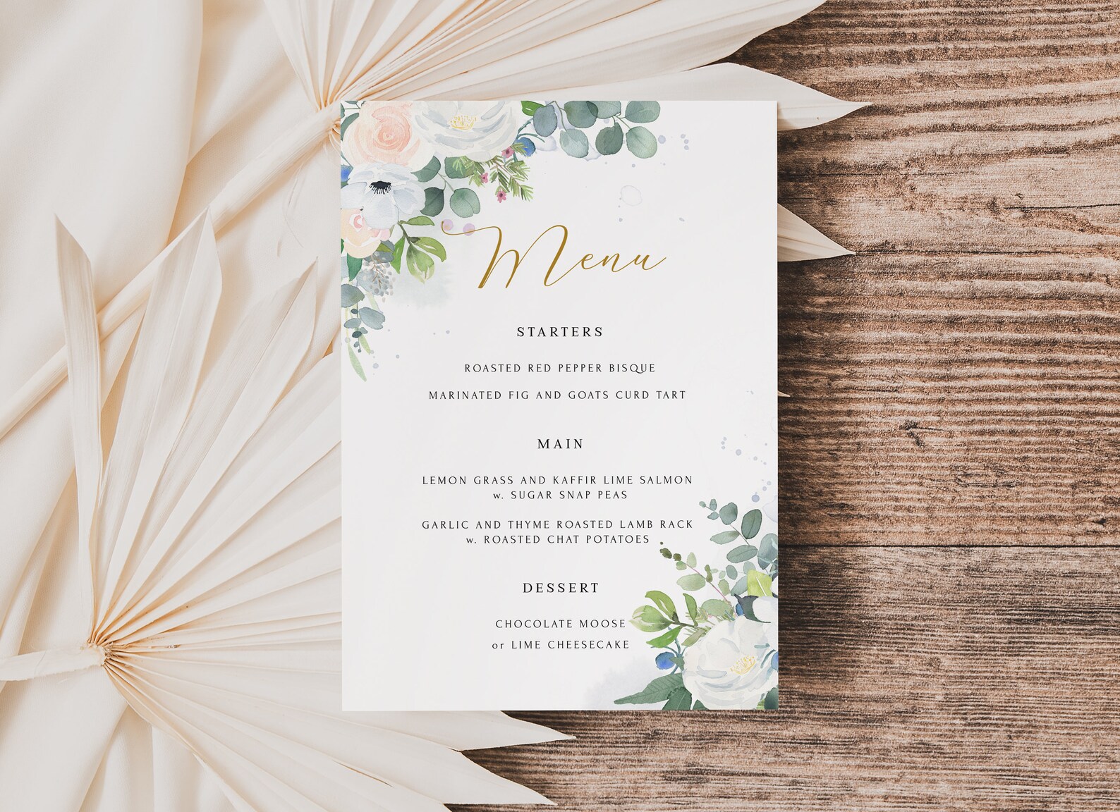 Printable Editable Menu Template for Templett, White Roses and ...