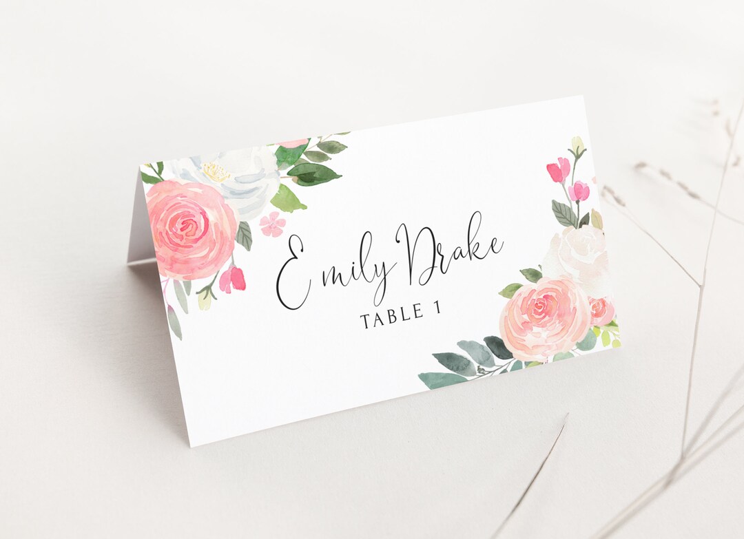 Printable Place Name, Pink Rose Place Name Template, Editable Template ...