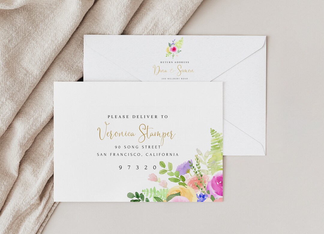 Envelope Template With Spring Flowers, Watercolor Floral Envelope ...