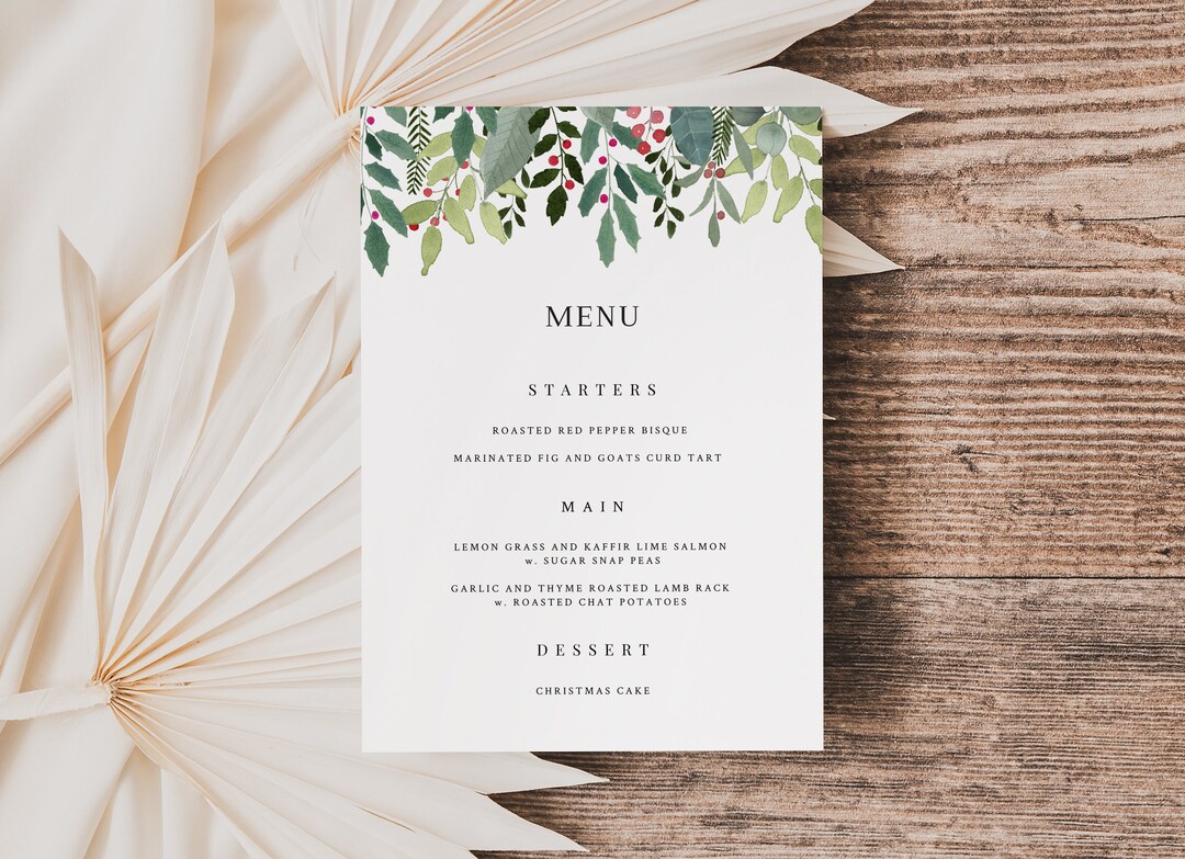 Festive Table Menu, Christmas Menu Template, Instant Download ...