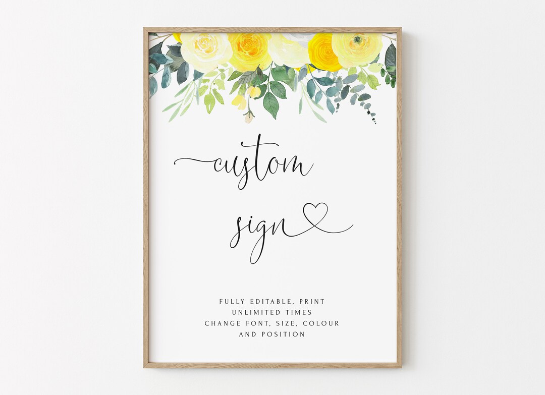 Yellow Rose Editable Custom Sign, Printable, Instant Download With ...