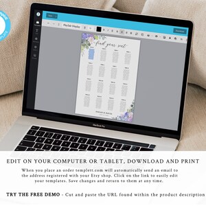 Editable Purple Floral Seating Chart, Find Your Seat Template, Templett ...