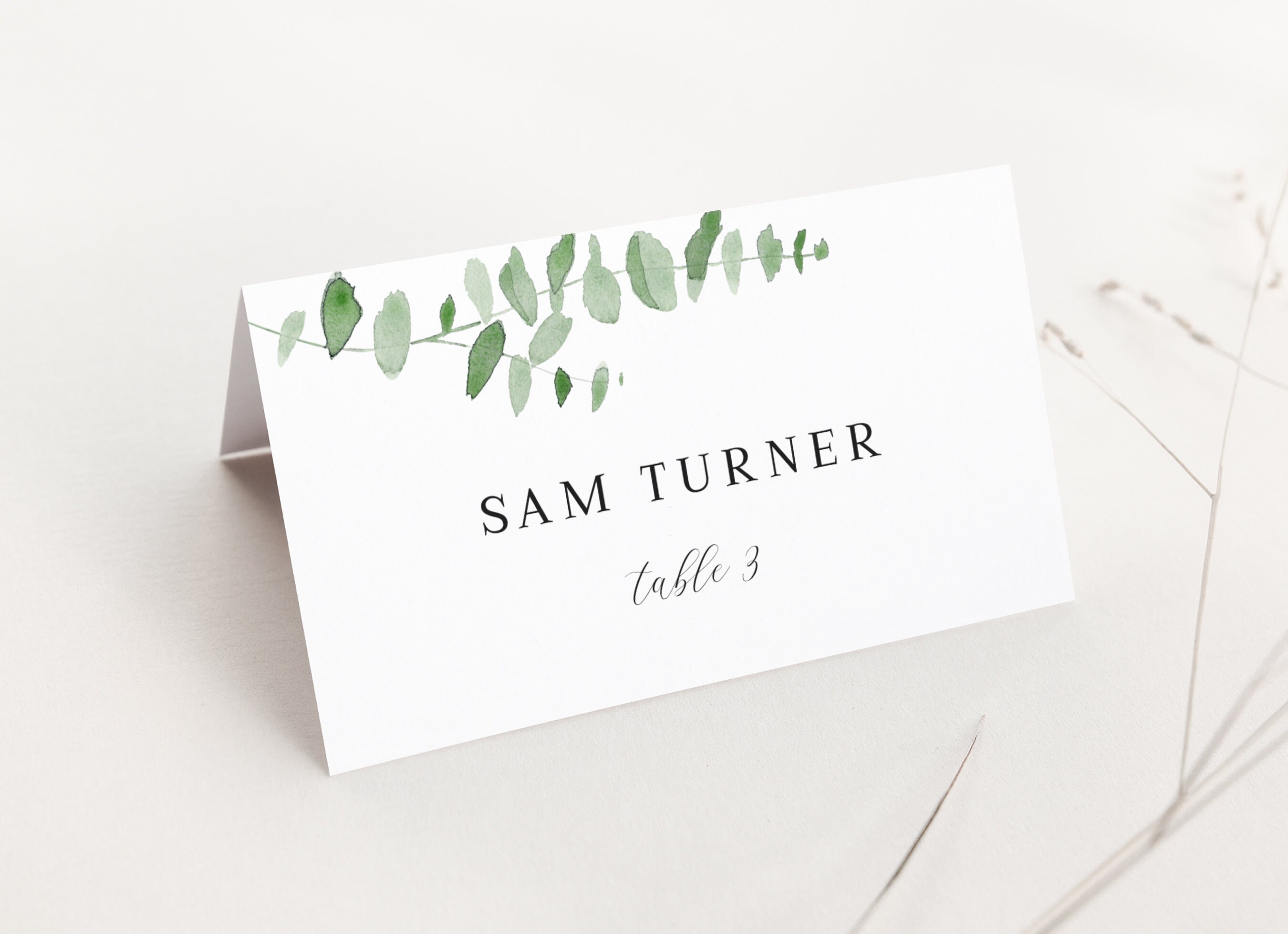 Botanical Place Name Card Template, Eucalyptus Wedding Theme, Printable ...
