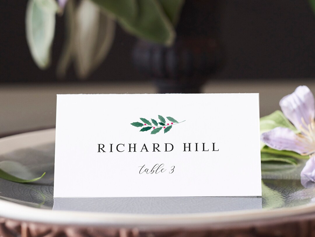 Minimal Christmas Name Card for Table, Place Card Template, Minimalist ...